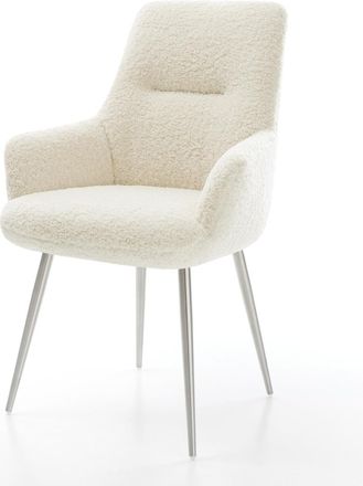 DELIFE Esszimmerstuhl Zelia-Flex mit Armlehnen Teddystoff Beige 4-Fuß konisch Edelstahl Taschenfederkern, Esszimmerstühle