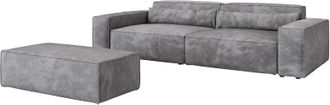 DELIFE Big-Sofa Sirpio XL Mikrofaser Taupe 270x130 cm mit Hocker