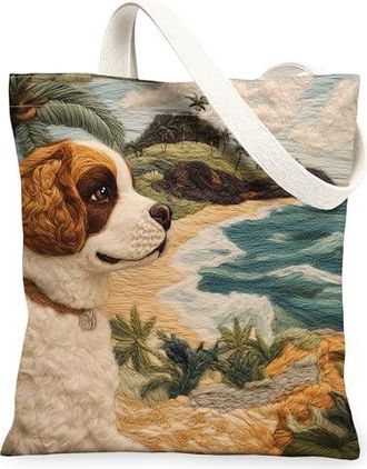 Generic Sac fourre-tout en toile motif chien Saint-Bernard 33 x 38,1 cm, sac d&eacute;picerie r&eacute;utilisable pour femme, peinture danimaux domestiques, d&eacute;coration cade
