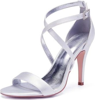 Generic Mariée Escarpins Femme Bout Ouvert Btide Cheville Boucle Sandales Chaussures De Mariee Bal Stylet Talons 10.5Cm,Blanc,38 EU