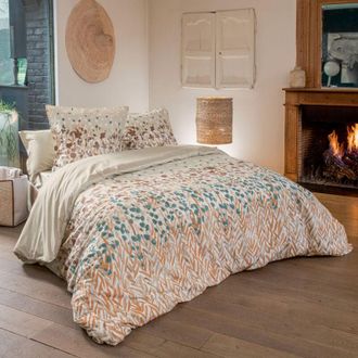 Tradilinge Housse de couette coton floral Beige 140x200 cm