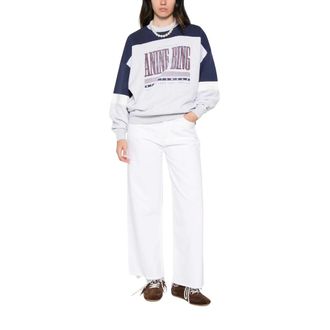 Anine Bing SweaT-shirt &agrave; col en V avec logo - Femme - Sweatshirts et sweats &agrave; capuche - Gris - Taille: 38 FR