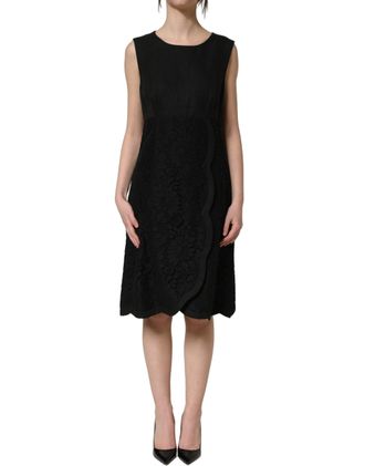 Dolce & Gabbana Womens Black Floral Lace Sleeveless Shift Dress Flax Cotton Ramie Nylon