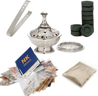NKlaus Kleine Räucherschälchen Silber mit 22tlg. Zubehör RäucherKohlezange Räucherwerk