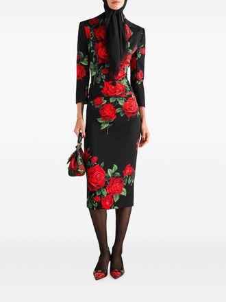 Dolce & Gabbana Rose Print Silk Skirt - Black