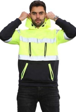 Janisramone Homme Veste Haute Visibilit&eacute;, Patch de Contraste Pull Over Sweat Polaire Homme, Sweat Homme Capuche Zipp&eacute; Veste de Travail Homme Chantier