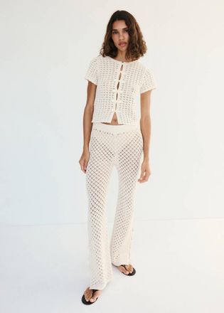 Mango Pantalon maille ajour&eacute;e &eacute;cru - Femme - XS - MANGO