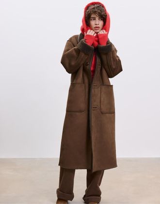 Stradivarius Manteau long double face r&eacute;versible - Marron-Brown