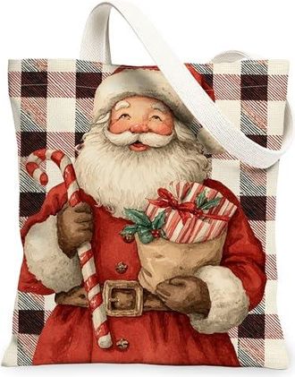 Generic Sacs fourre-tout en toile de No&euml;l, motif P&egrave;re No&euml;l vintage, sacs de courses r&eacute;utilisables, sacs de courses rustiques, l&eacute;gers et lavables &agrave; l&eacute;paule pou