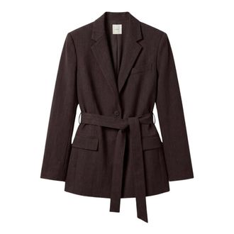 Calvin Klein Kammgarn-Wollblazer mit G&uuml;rtel - - Jackets - Damen - Braun - XS
