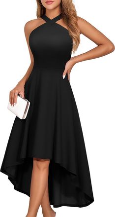 Dresstells Cocktailkleid Damen Elegant Schwarz Vokuhila Kleider Neckholder Rockabilly Partykleid Abendkleider Kurz Festlich Hochzeitsgastkleid Abschlusskleid Bla