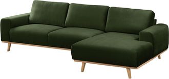 Norrwood home24 Ecksofa Lauris Grün/Antikgrün Webstoff 286 x 81 x 152cm Longchair davorstehend rechts Skandi