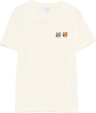 Maison Kitsun&eacute; Femme, Tops, Beige, Taille: 44 FR Double Fox Head Regular Tee-Shirt