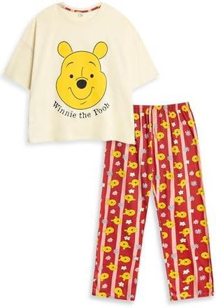 Disney Pyjama Winnie lourson Jaune et Rouge à Manches Courtes et Jambes Longues pour Femme | Pyjama Dessin animé au Design Classique | Vêtements de Nuit Conf