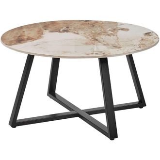 Beliani Table Basse Moderne Plateau en C&eacute;ramique Cadre en M&eacute;tal Rond Effet Marbre Noir et Blanc Ivins