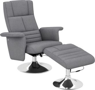 HOMCOM Relaxsessel mit Hocker, 360&deg;drehbarer Fernsehsessel mit Vibrations-Massage, Liegefunktion, Massagesessel mit Seitentasche, Ruhesessel