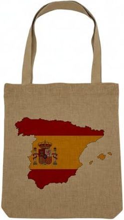 Fabulous Sac Shopping Tote Bag Aspect Lin - Blason Carte Drapeau Espagne Football Equipe National - Sac de Courses Toile Epaisse 360g Beige Naturel Cabas Port&eacute;
