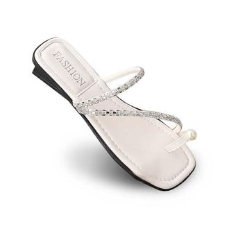 Generic Pantoufles d&eacute;t&eacute; pour femme - Bout nu - Couleur unie - Antid&eacute;rapant, blanc, 37.5 EU