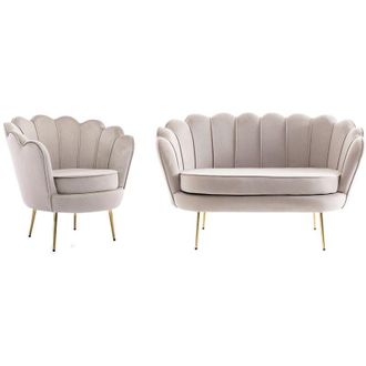 Vente-Unique Canap&eacute; 2 places et fauteuil coquillage en velours taupe DANDELION de Pascal Morabito