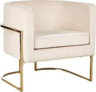 Beliani Halbrunder Sessel aus Samtstoff in Hellbeige Metallgestell in Gold Sirkka