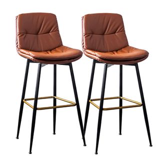 Generic Barhocker, 2er-Set Bequeme, gepolsterte K&uuml;chenhocker aus PU-Leder mit Metallgestell, Farbe: Camel, H&ouml;he: 65/75 cm