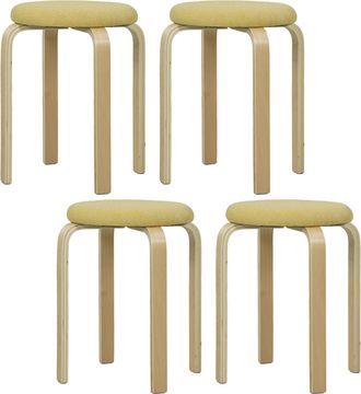 HOMCOM Set mit 4 runden stapelbaren Hockern, Küchenhocker, mit gepolstertem Sitz für Esszimmer, Schlafzimmer, Büro, Wohnzimmer, gelb und natürlich