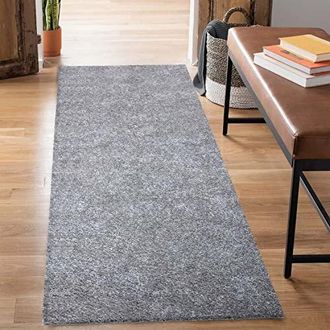 Carpet City Shaggy Tapis de salon/de couloir, &agrave; poils longs, motif uni, gris, 80 x 300 cm, doux et moelleux, moderne, convient &eacute;galement &agrave; la chambre &agrave; coucher