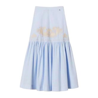 Twinset Langer gestreifter Rock mit R&uuml;sche und Stickerei - - Skirts - Damen - Blau - S