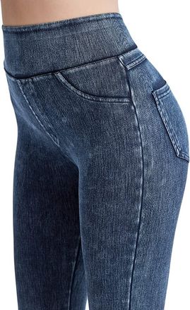 Onsoyours Damen Leggings Jeans-Look High Waist Jeggings Stretch Jeans Hosen Blickdicht Einfarbig Yogahose Kompressions Fitnesshose f&uuml;r Gym Laufen Fitness G Blau
