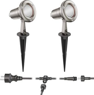 LEDs Com Gartenstrahler MUK mit Erdspie&szlig; f&uuml;r au&szlig;en, Edelstahl, je 12,47W je 430lm 100&deg; warm-wei&szlig; 2er Set