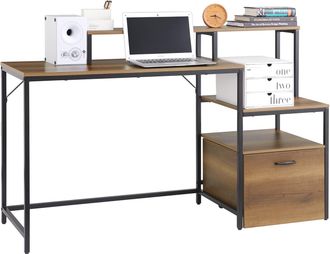 SoBuy Schreibtisch mit 3 Ablagen Computertisch Bürotisch Arbeitstisch für Homeoffice Eckschreibtisch Industrie-Design BHT ca. 143x90x50cm FWT103-PF