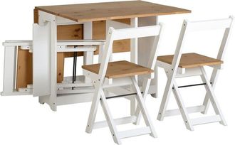 PEGANE Ensemble table pliante avec rallonges coloris ch&ecirc;ne et pieds en blancs + 4 chaises pliantes - Longueur 95 x Profondeur 34/115 x Hauteur 76 cm