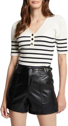 Morgan Pull col en V à rayures Off White/ Marine XL