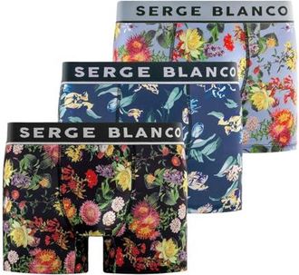 Serge Blanco Boxer Homme Fleur, Cale&ccedil;on Homme Microfibre, Respirant et Ultra-Doux (Lot de 3), Noir Taille XXL