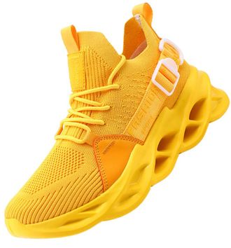 AARDIMI Herren Laufschuhe Fitness stra&szlig;enlaufschuhe Sneaker Sportschuhe atmungsaktiv Anti-Rutsche Gym Fitness Schuhe (Gelb, Numeric_44)