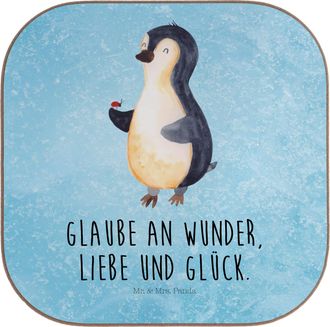 Mr. & Mrs. Panda Coaster Pinguin Marienk&auml;fer - Geschenk, Holzuntersetzer, Liebe, Gl&uuml;ck, Wunder, Kleine, Aufmerksam, Untersetzer Gl&auml;ser, Getr&auml;nkeuntersetzer, gl&auml;serunte