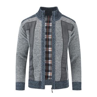 AlltheMen Herren Strickjacke mit Rei&szlig;verschluss Stehkragen Cardigan Grobstrick Gef&uuml;ttert Pullover f&uuml;r Winter Hellgrau 3XL