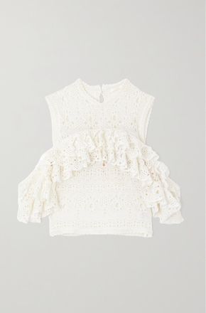 Chlo&eacute; Haut En Lin, Cachemire Et Soie M&eacute;lang&eacute;s &Agrave; Volants, Broderie Anglaise Et D&eacute;coupes - Blanc