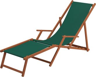 Erst-Holz Liegestuhl Sonnenliege grün Fußablage Gartenliege Holz Deckchair Strandstuhl Gartenmöbel 10-304 F
