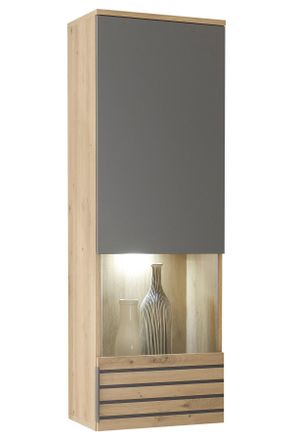 MID.YOU Mid.you H&auml;ngevitrine, Grau, Eiche Artisan, Glas, Holzwerkstoff, 1 F&auml;cher, 40x122x30 cm, Made in EU, Beim&ouml;bel erh&auml;ltlich, h&auml;ngend, Wohnzimmer, Wohnw&auml;nd