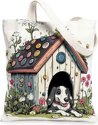 Generic Sac fourre-tout en toile motif dogue allemand printanier 33 x 38,1 cm, niche amusante pour chiot, sac d&eacute;picerie r&eacute;utilisable, sac d&eacute;picerie pour femme