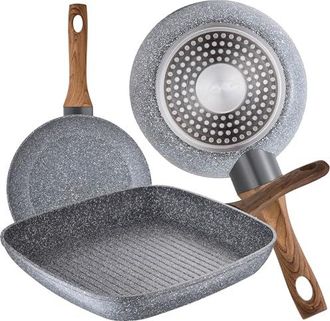 San Ignacio Set mit 2 Pfannen 18/22 und Grillpfanne 28 x 28 cm, Daimiel, geschmiedetes Aluminium, Induktion, mehrfarbig