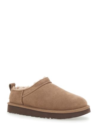 UGG Womens Classic Micro Beige Ankle Boots Leather