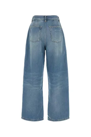 Palm Angels Womens Denim Wide-Leg Jeans Lightbluel Exterior: Cotton