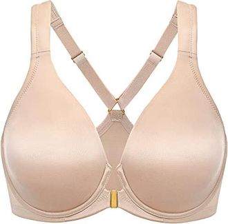 Delimira Femme Soutien Gorge Fermeture Devant Emboitant avec Armatures Dos Nageur Beige 115C