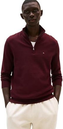 Tommy Hilfiger Pull avec Fermeture &Eacute;clair Homme Essential Cotton Mock Fermeture &Eacute;clair Demi-Longueur, Rouge (Deep Burgundy), S