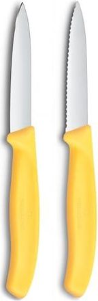 Victorinox by Swiss Army Swiss Classic Gemüse- und Schälmesser, für Obst und Gemüse, Extra Scharf, Gerade und Wellenschliff, Rostfreier Stahl, Gelb