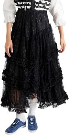 Generic Jupe Tulle Femme Tutu Jupe Jupes Femme en Dentelle Asym&eacute;trique - Mi-Longue &Eacute;tag&eacute;e Style G&acirc;teau Fluide, &Eacute;l&eacute;gante pour Cocktails Et Soir&eacute;es Chic