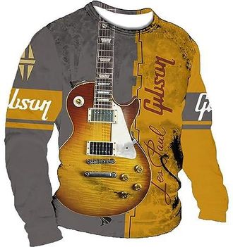 Keephen Sweat-Shirt pour Hommes Musique Guitare 3D Imprim&eacute; &agrave; Manches Longues T Shirt Col Rond Pull Casual Pullover Tops