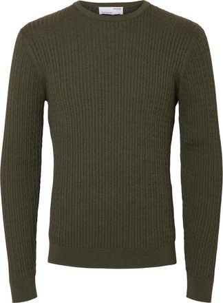 Selected SELETED HOMME Herren SLHBERG Cable Crew Neck NOOS Pullover, Ivy Green/Detail:Melange, Large